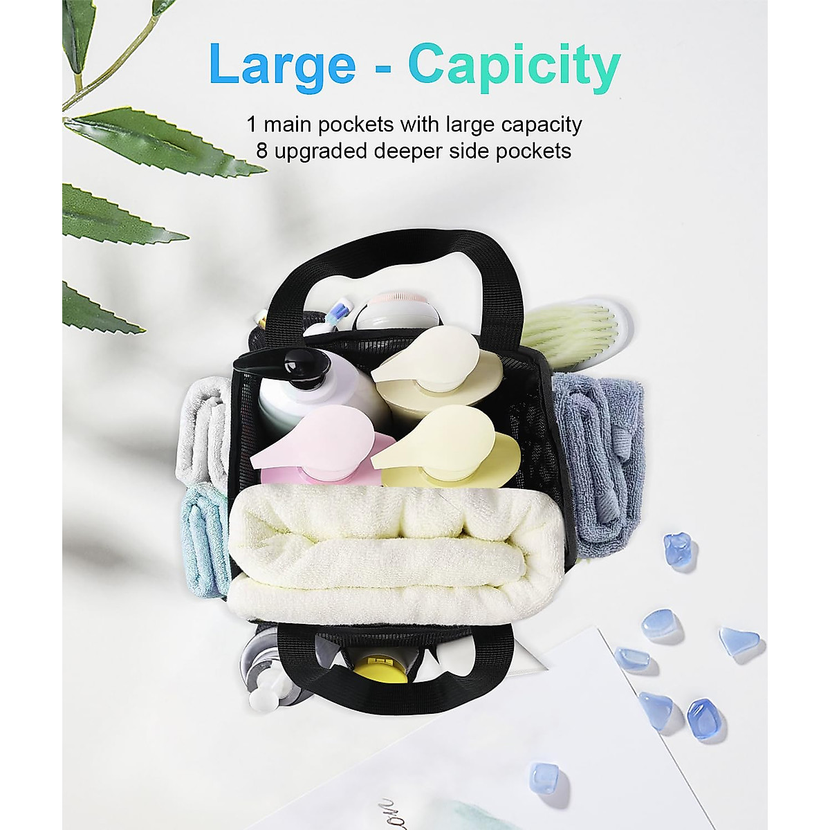 Shower Caddy,2 Pcs Mesh Shower Caddy Portable for College Dorm with 8-Pockets Large Capacity,Shower Bag for Bathroom Hanging Quick Dry,Essentials for Beach Gym Swim Camp Travel,2 Handles 1 Hook