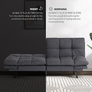 Erdoru Convertible Memory Foam Futon Sofa Bed Couch,Linen Fabric Futon Sofa Couch,Sleeper Futons Sofa Bed,Small Splitback Modern Loveseat Sofa Bed for Living Room,Office,Apartment,Deep Grey