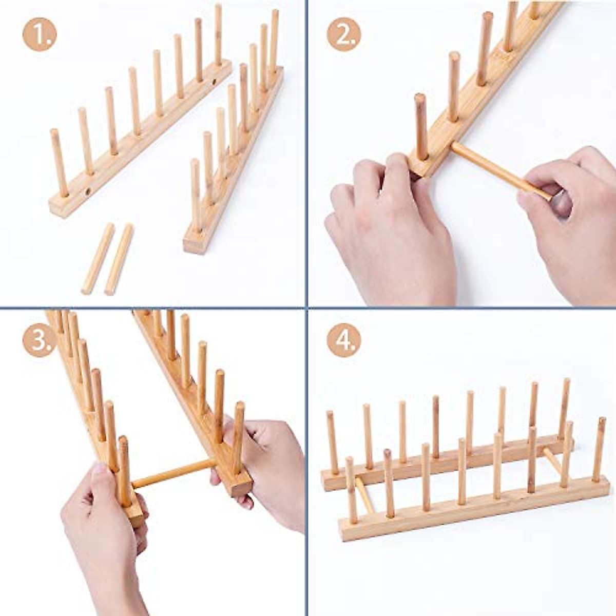 Wevapers 2Pack Bamboo Wooden Dish Rack, Plate Rack Stand Pot Lid Holder, Kitchen Cabinet Organizer for Cup, Cutting Board, Bowl, Drying Rack and More