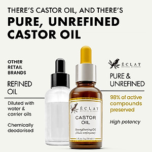 Eclat Skincare Castor Oil Organic Cold Pressed for Hair Growth & Strength, Helps in Thickening Eyelashes and Eyebrows Volume, Hydrates Skin - 1 fl oz + Applicator