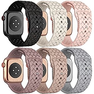 TransJoy 6 Pack Weave Silicone Band Compatible with Apple Watch Band 38mm 40mm 41mm 42mm 44mm 45mm 49mm Women Men, Soft Breathable Strap for iWatch Ultra Series 8/7/6/5/4/3/2/1/SE(38 Milk Tea)