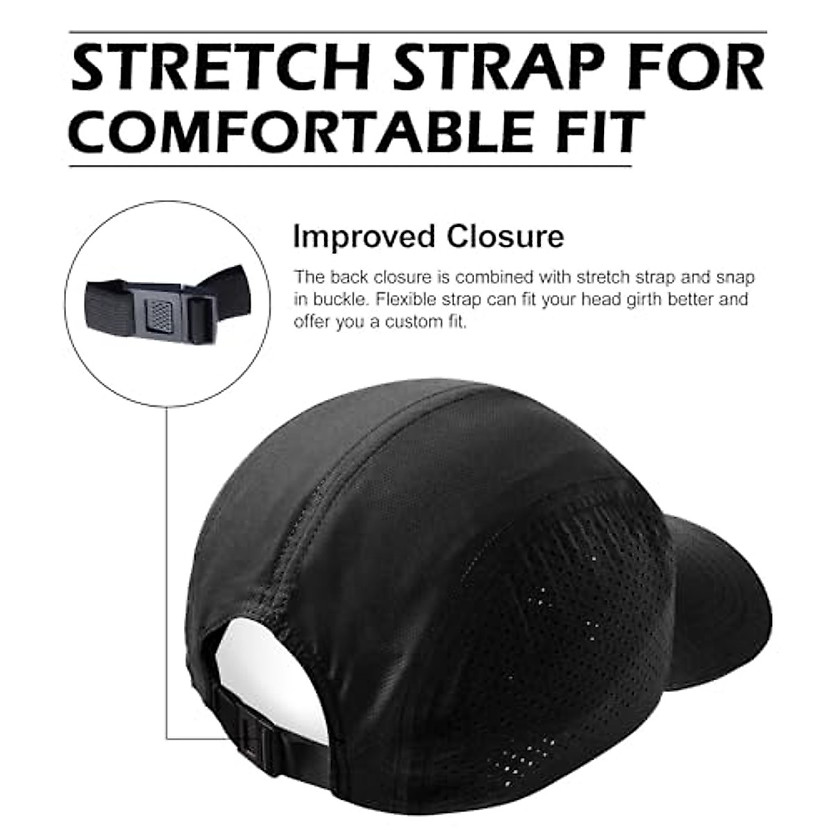 Mens Breathable Mesh Running Hat Outdoor UPF 50+ Lightweight Baseball Golf Cap Black Quick Dry Sun Hat