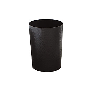Bath Bliss Hammered Design Waste Bin | 1 Pack | Round Open Top | 10 Liter | Bathroom Trash Can | Kitchen | Office | Bedroom | Textured Plastic | Wastebasket | Black