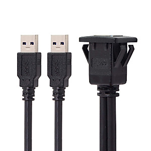 xiwai 1m Waterproof Dual USB 3.0 Extension Latch Mount Car AUX Cable for Dashboard Panel