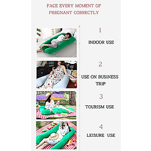 MJMH Updated Large Inflatable Pillow Flocked Fabric Pregnancy Pillow Maternity Pillow Nursing Pillow Sleeping Pillow Body Pillow Travel Pillow Home Use and outdoor Use 55 inch US Stock (Green)