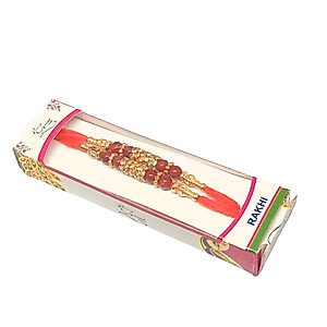 ZYRENA Rakhi for Brother Bhaiya Bhabhi, Gift Rakhi for Family, Raksha Bandhan Festival Rakhi for Bhaiya and Bhabhi, Stone Rings with Red Beads and Golden Rings Rakhi Thread, Pack of 2