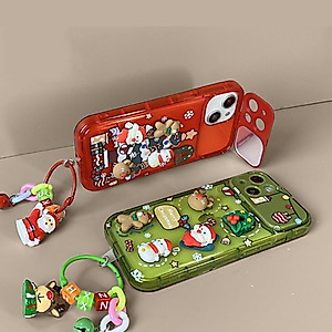 LELEBEAR Christmas Phone Case, Christmas Tree Pendant Flip Mirror Case Cover Suitable for iPhone 15 14 13 12 Series (Holiday red, 14PRO MAX)