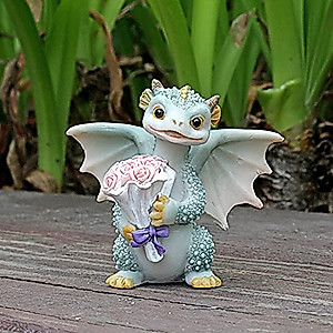 Aclema Miniature Figurines Fairy Garden Dragon Present Bouquet Resin Decor Collections for Terrarium Micro Landscape