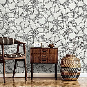 RoomMates RMK12235PL Nikki Chu White and Black Amhara Peel and Stick Wallpaper, Roll, White/Black