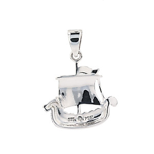 Jewelry Trends Norse Viking Ship Sterling Silver Pendant with Red Striped Sail