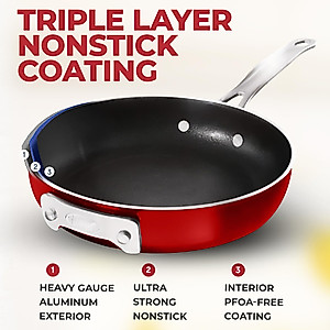 Gotham Steel STACKMASTER Pots Stackable 10 Piece Cookware Set Ultra Nonstick Cast Texture Coating Includes Fry Pans, Red