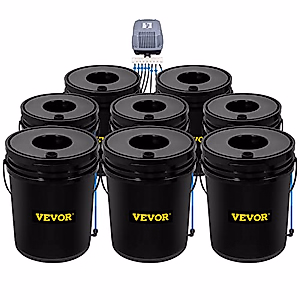 VEVOR DWC Hydroponic System, 5 Gallon 8 Buckets, Deep Water Culture Growing Bucket, Hydroponics Grow Kit with Pump, Air Stone and Water Level Device, for Indoor/Outdoor Leafy Vegetables
