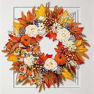 Soosubel Fall Wreaths for Front Door Thanksgiving Harvest Festival Wreath for Home Decor, Handmade Porch Autumn Wreath for Outdoor, Indoor