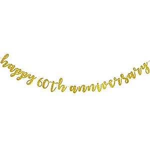 Dalaber Happy 60th Anniversary Banner, 60th Wedding / Anniversary Party Decorations, Happy Anniversary Theme Party Sign Anniversary Banner - Gold