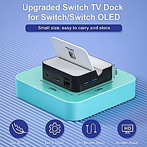 TV Docking Station for Nintendo Switch/Nintendo Switch OLED Model, 6-in-1 Switch Dock with HDMI 2.0, 100Mbps Ethernet, 2 USB-A 2.0, 1 USB 3.0,100W USB-C Charging Port, Supports YouTube On TV
