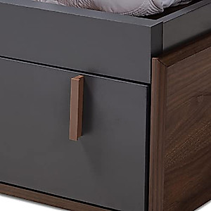 Baxton Studio Rikke Modern and Contemporary Two-Tone Gray and Walnut Finished Wood Queen Size Platform Storage Bed with Gray Fabric Upholstered Headboard