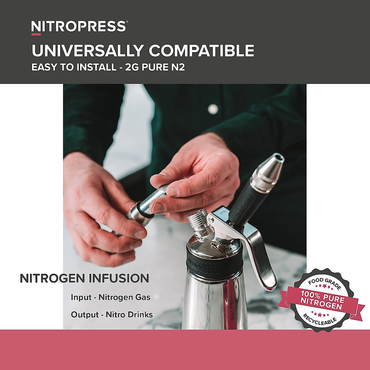 Hatfields London NitroPress Coffee Nitrogen Chargers, Use with NitroPress Instant Nitrogen Diffuser for Nitro Cold Brew Coffee (40 Cartridges)