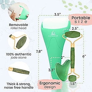 PUR Botanicals - Ice Jade Roller for Face & Eye Puffiness Relief - Therapeutic frozen Facial Massager for Beauty - Homemade Cold depuff Face Roller for Women - Reduce wrinkles and lifting - 3 in 1 Set