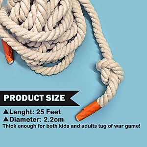 25Ft Tug of War Rope for Field Day, Natural Cotton Tug of War Rope for Kids and Adults Tug of War Rope for Family Reunion, Party Games, Summer Campe, Camping Games, Outdoor Games, Team Building