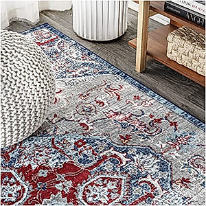 JONATHAN Y Modern Persian Vintage Medallion Red/Navy 3 ft. x 5 ft. Area-Rug Country, Easy -Cleaning, for Bedroom, Kitchen, Living Room, Non Shedding (MDP104A-3)