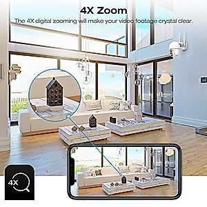 Topiacam PTZ Security Camera Outdoor, 4X Optical Zoom, 350°Pan 100°Tilt, Wi-Fi Home Surveillance Camera with Motion Detection, Floodlight & Siren Alarm, Color Night Vision, 2-Way Audio, White(AP30)