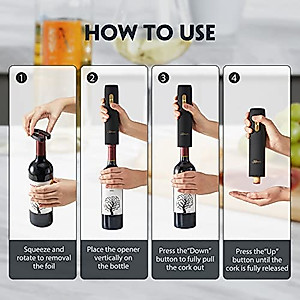 KITVINOUS Electric Wine Opener Set with Charging Base, Reusable Automatic Wine Bottle Opener with Led Light, Portable Corkscrew with Pour & Preserver Vacuum Stopper, Foil Cutter, Black