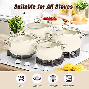 Nonstick Stockpot With Lid, 4 Quart White Pasta Pot Enamel on Steel with Stay-Cool Handles, Multipurpose Cooking soup Pot for Kitchen, All Stove Compatible, Easy to Clean (5 Quart)