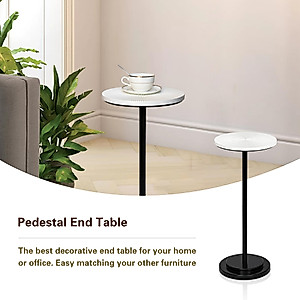 COVLON Drink Table, Carved Table Top Martini Table, Small Side Table, Weighted Base Pedestal Table for Living Room, Bedroom, Modern, White and Black