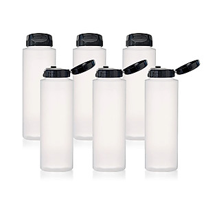 ljdeals 6 Pack 8 oz Plastic Squeeze bottles with Black Flip Top Caps, Wide Mouth for Condiment, Sauces, Multi Purpose, Refillable, Empty Bottles, BPA Free, Made in USA