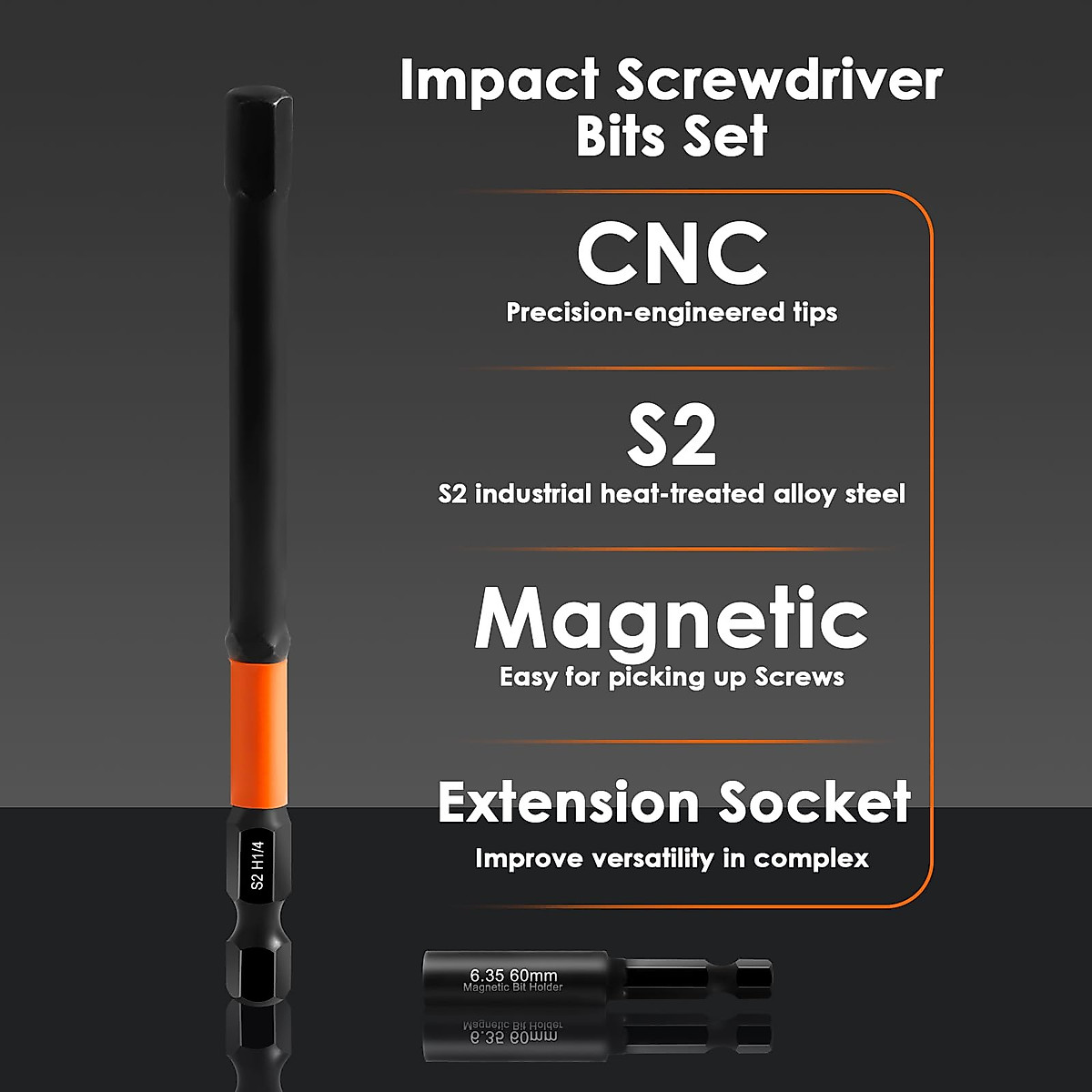 Nicofie Impact 4" Long Allen Wrench Drill Bit Set Hex Bit Set 20pcs (Metric&SAE), 1/4" Hex-Shank S2 Steel Hex Head, CNC Machined Tips with Extension Socket and Storage Box