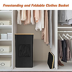 GLCONN Flip-Lid Laundry Hamper Tall Laundry Basket - Collapsible Laundry Bin Storage Basket - Large Hampers with Lid for Laundry, Toys, Clothes, Bedroom, Bathroom, Nursery, Closet - 105L, Black