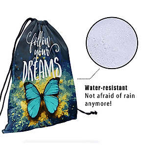 Follow Your Dreams Grip Bag - Blue Butterfly Gymnastics Grips Bag Watercolor Turquoise Yellow Drawstring Storage Bags Pouch Shoe Bags Adjustable Polyester Towel Bag