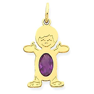 IceCarats 14K Yellow Gold Boy Oval Purple Amethyst Necklace Charm Pendant February Birthstone Jewelry (Amethyst) Only