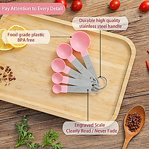 Measuring Cups and Spoons Set of Huygens Kitchen Gadgets 10 Pieces, Stackable Stainless Steel Handle Measuring Cups for Measuring Dry and Liquid Ingredient (Pink)