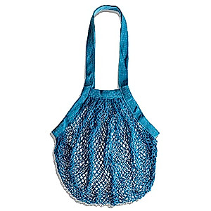COLONY CO String Bags, Organic Cotton Mesh, Long Handles, Washable, Reusable Grocery Shopping Bags, Net Bag, Euro Tote Bag, French Style Bags, Organic Dyes, Large Capacity, 4-Pack (2 Blue + 2 Green)