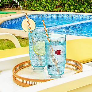 CREATIVELAND Highball Beverage Glasses Set of 6 TURQUOISE Colored Thick & Heavy Base Big Capacity 14.87oz|440ml, Drinking Glass Tumbler for Iced Tea, Water, Soda & Juice and Cocktails etc