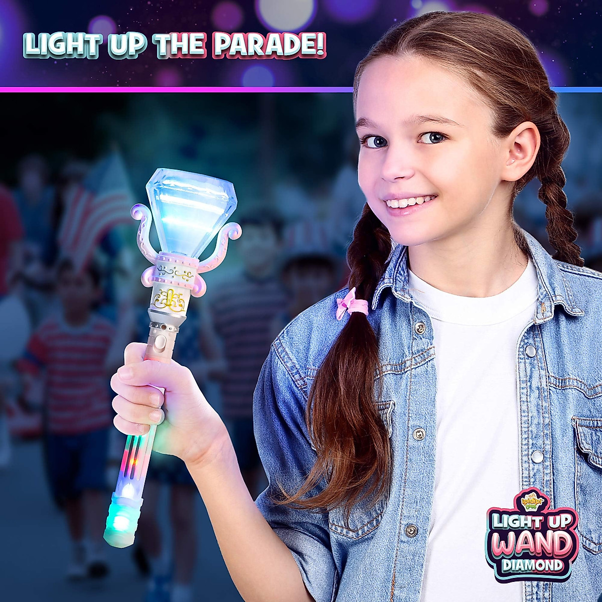 IPIDIPI TOYS Light Up Spinning Diamond Wand, Rotating Magic Princess Toy, Sensory Pretend Play for Kids Girls and Boys, Christmas Stocking Stuffers