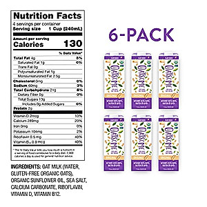 Oatsome Organic Oat Milk, 1-Liter Cartons, 6 Count, Regular, 202.86 Fl Oz