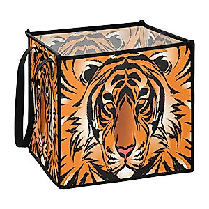 Kigai Striped Bengal Tiger Foldable Storage Basket Bin Closet Cubes Kids Toys Organizer Boxes for Nursery Home Drawer Storage Box Decorative,Hangable