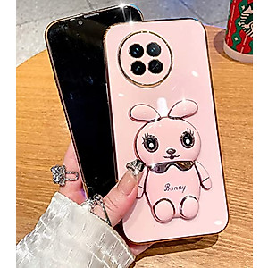 for Oneplus 11 5G Case,OnePlus 11 Phone Case 6D Cute Kawaii Hidden Rabbit Bunny Stand Design with Camera Cover,Luxury Plating Glitter Soft Silicone Girly Case for Oneplus 11 for Women Girls Pink