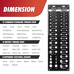 Gohelper Nut and Bolt Thread Checker, Used SUS304 Stainless Steel Thread, Bolt and Nut Identifier Gauge, Screw Bolt Size and Thread Gauge with 15 Standard & 12 Metric, 8 Drill Bit Gauge