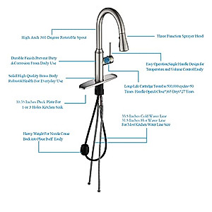 Kitchen Faucet Pull Down-Arofa A01LY Commercial Modern Single Hole Single Handle high arc Stainless Steel Brushed Nickel Kitchen Sink faucets with Pull Out Sprayer