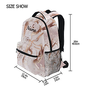 ALAZA Custom Pink Marble Backpack for Girls Personalized Your Name Text Bookbag Print School Backpack Bookbag 3rd 4th 5th Grade Elementary Students Daypacks