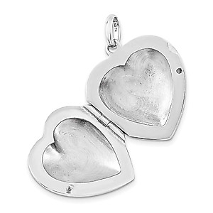 Sterling Silver Rhodium-Plating 20mm Polished Sparkle Heart Locket Pendant