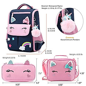 AO ALI VICTORY Girls Backpack with Lunch Box Set Kawaii School Bag Large Elementary Kindergarten Bookbags