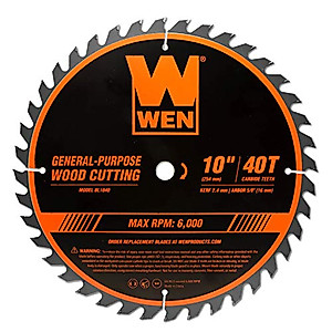 WEN BL1040 10-Inch 40-Tooth Carbide-Tipped Professional Woodworking Saw Blade for Miter Saws and Table Saws