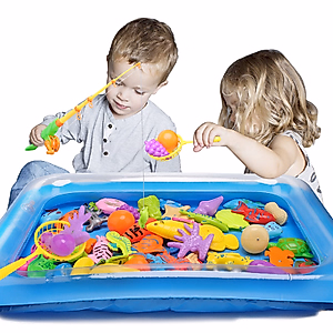 DC-BEAUTIFUL 51 Piece Fishing Toy Baby Bath Toy Magnetic Net Fishing Game Fishing Learning Education Play Set Outdoor Fun Best Gift for Children Fishing Game for Kids Party Favors