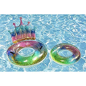 Poolmaster Swimming Pool Float Rainbow Glitter Tiara Tube, Multi Large