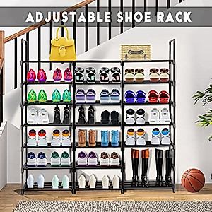 7-Tier Shoe Rack Storage Organizer for Closet, 42 Pairs Shoes and Boots Shelf Organizer, Durable Metal Pipes and Plastic Connectors Shoe Shelf Organizer for Entryway, Hallway, Living Room, Black