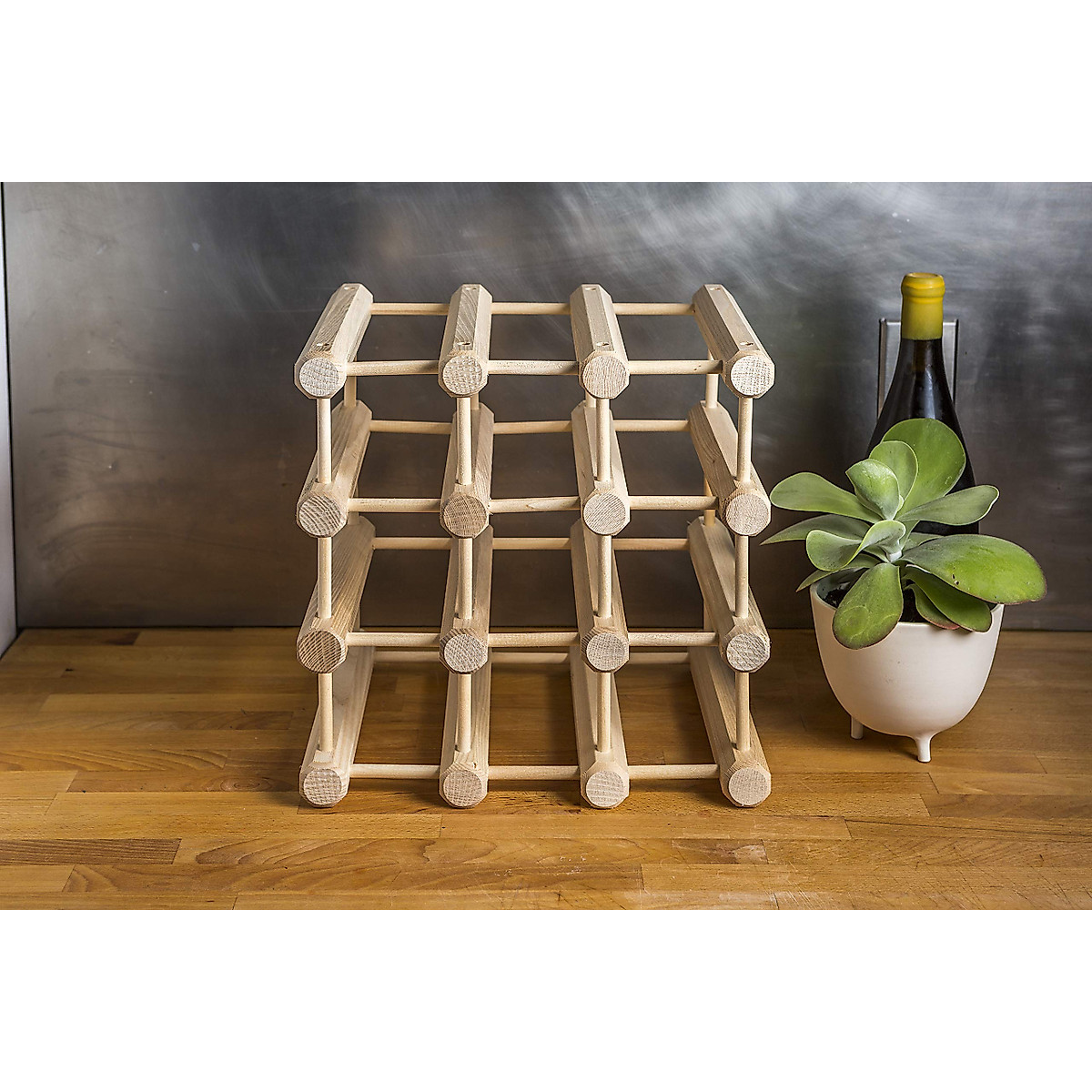 J.K. Adams Wood Stackable Modular Wine Rack Storage Holder with Natural Pins, 12 Bottle, Ash